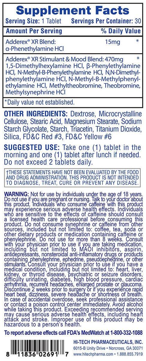 Hi Tech: Adderex XR, 30 Tablets